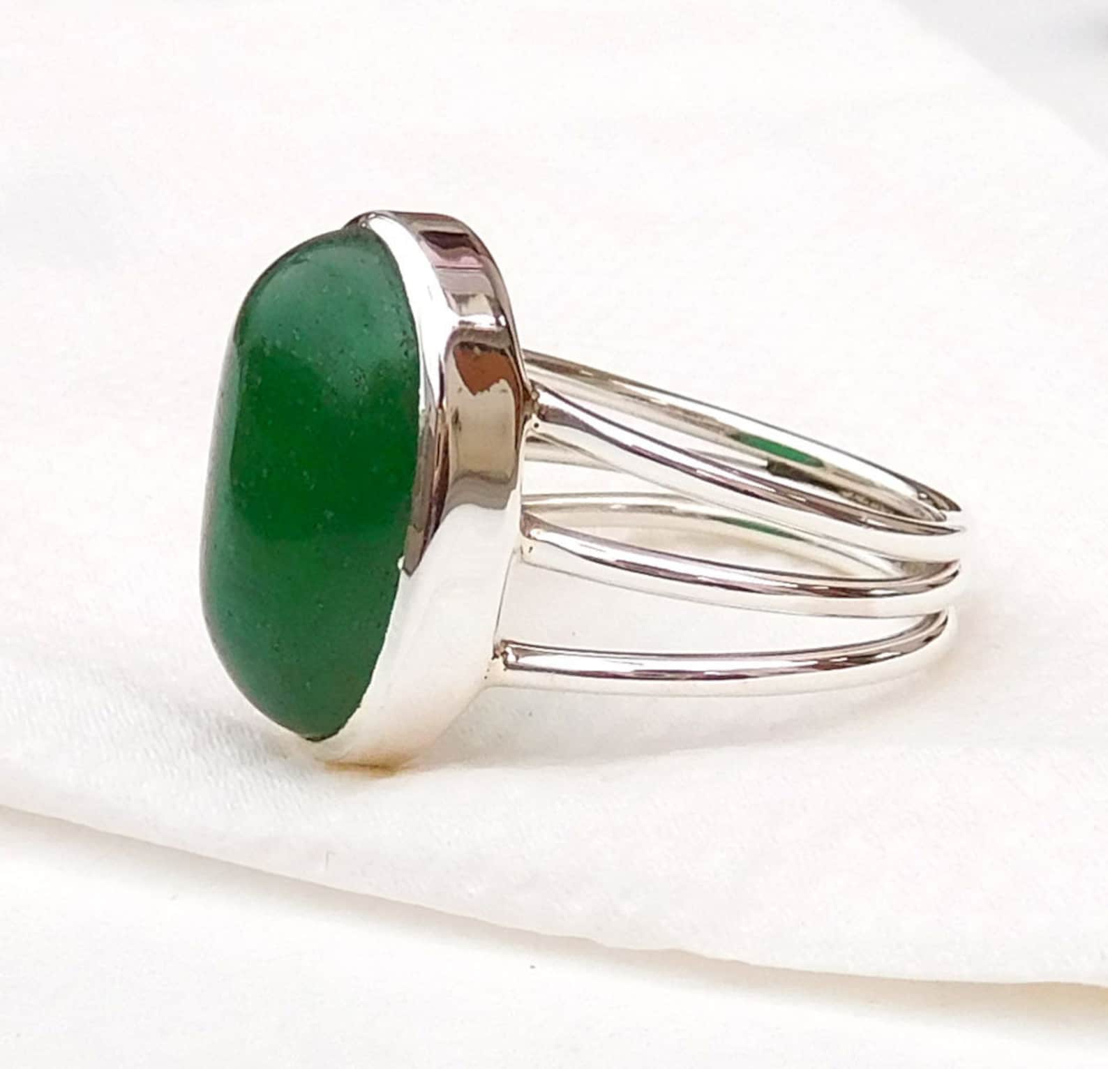 Handmade Sterling Silver Green Jade Ring (13x18 Mm) - Etsy