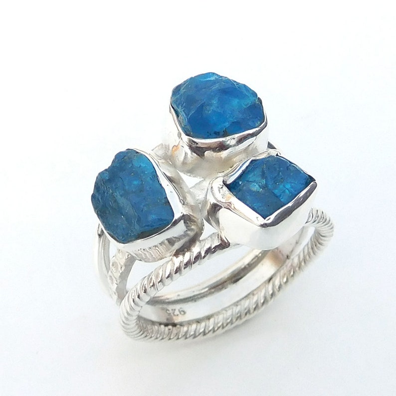 Apatite Ring Raw Apatite Ring Neon Blue Apatite Ring 925 - Etsy