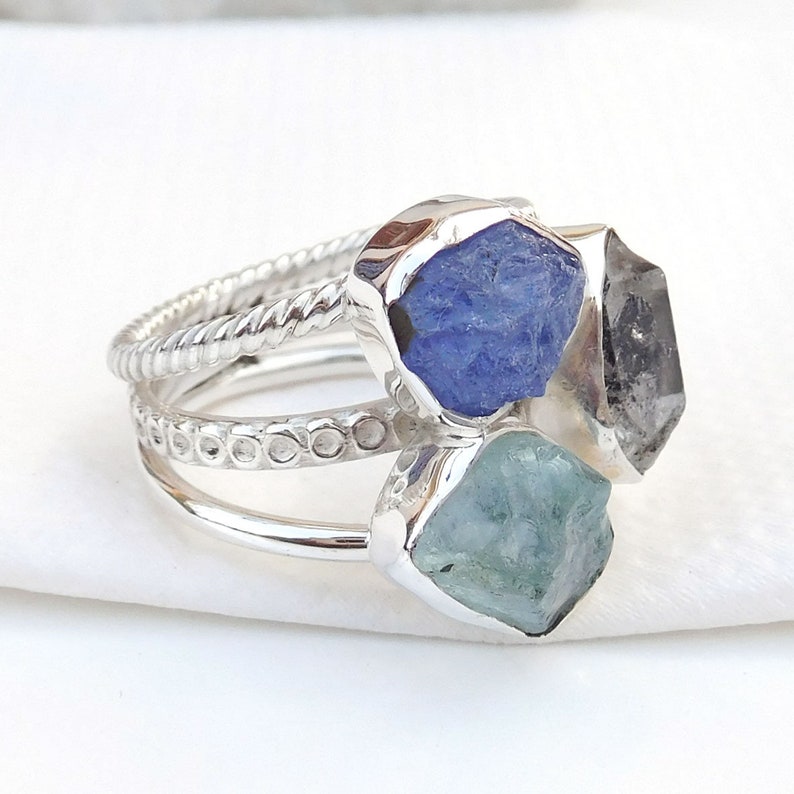 Multi Stone Ring Natural Multi Raw Rough Gemstone Ring 925 - Etsy