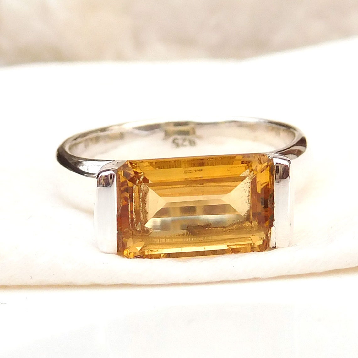 Citrine Ring Birthstone Yellow Citrine Ring Rectangular - Etsy