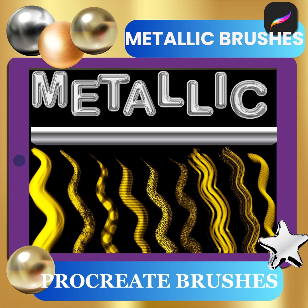 Metallic Procreate Brushes | Shiny, Reflective, Foil & Chrome Texture ...