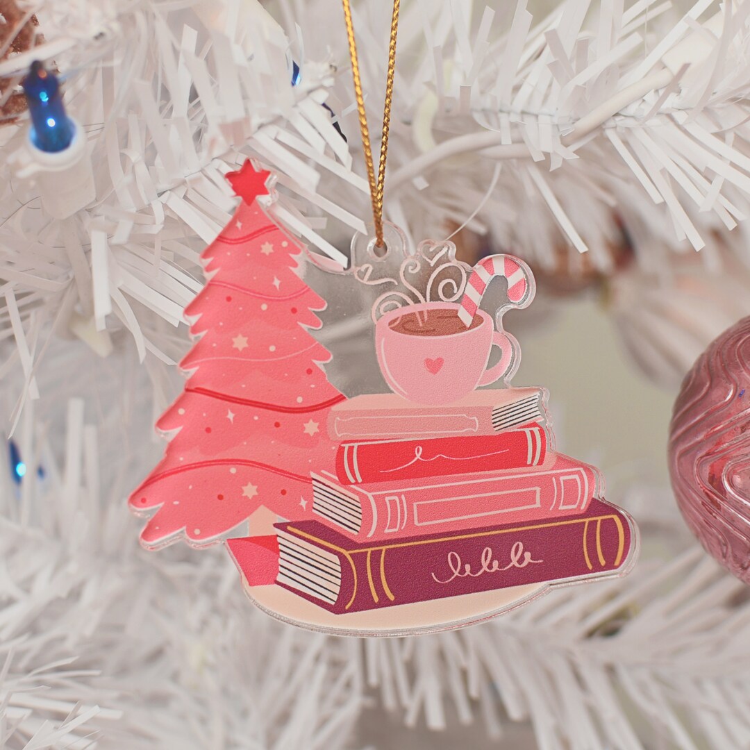 Bookish Acrylic Christmas Ornament, Book Stack, Holiday Decor, Bookish ...