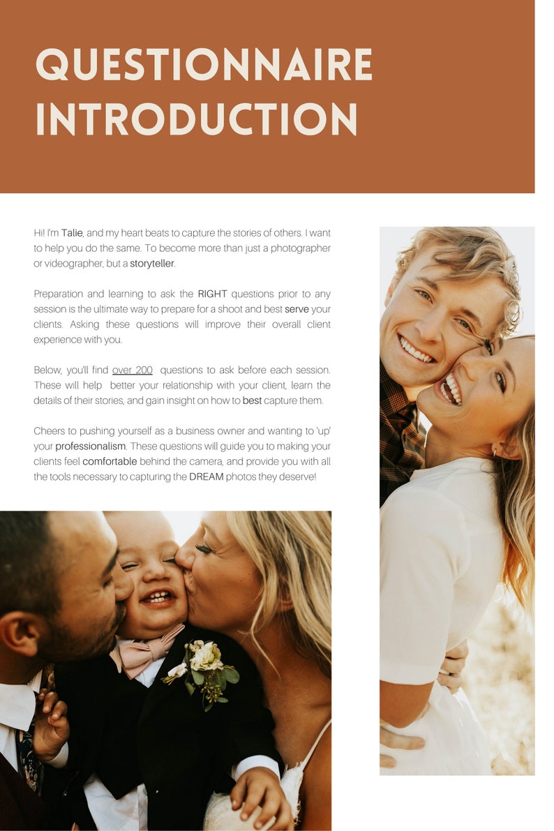 Photographer Client Questionnaire Guide - Etsy
