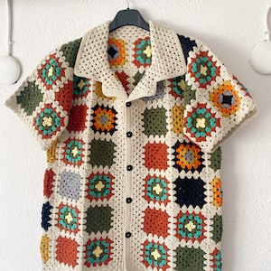 Granny Square Shirt,crochet Men Shirt,men Clothing, Vintage Style ...