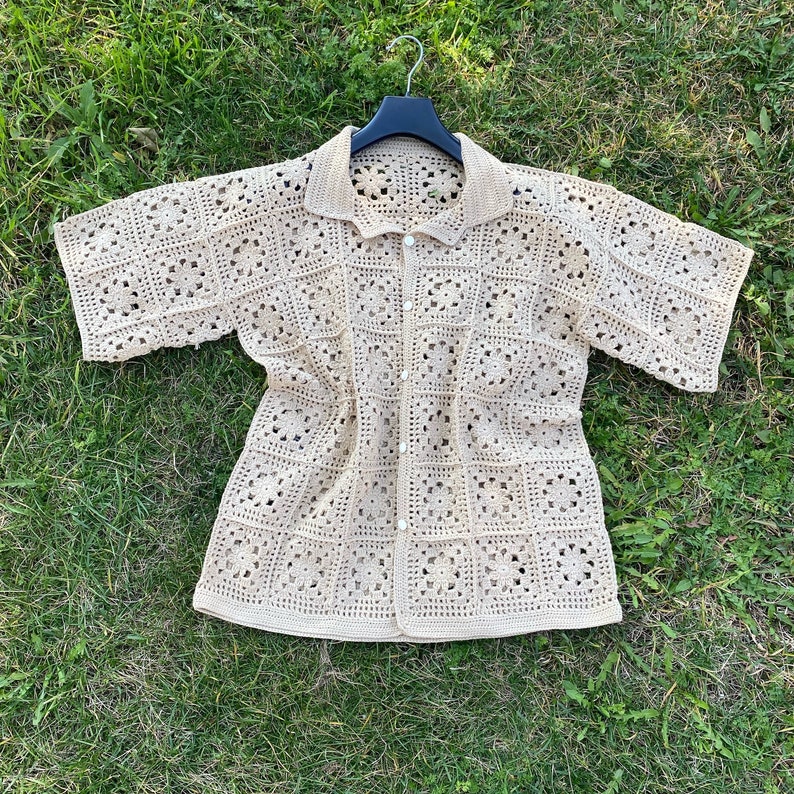 Handknit Granny Square Crochet Shirt: Vintage Style Cotton Top - Etsy