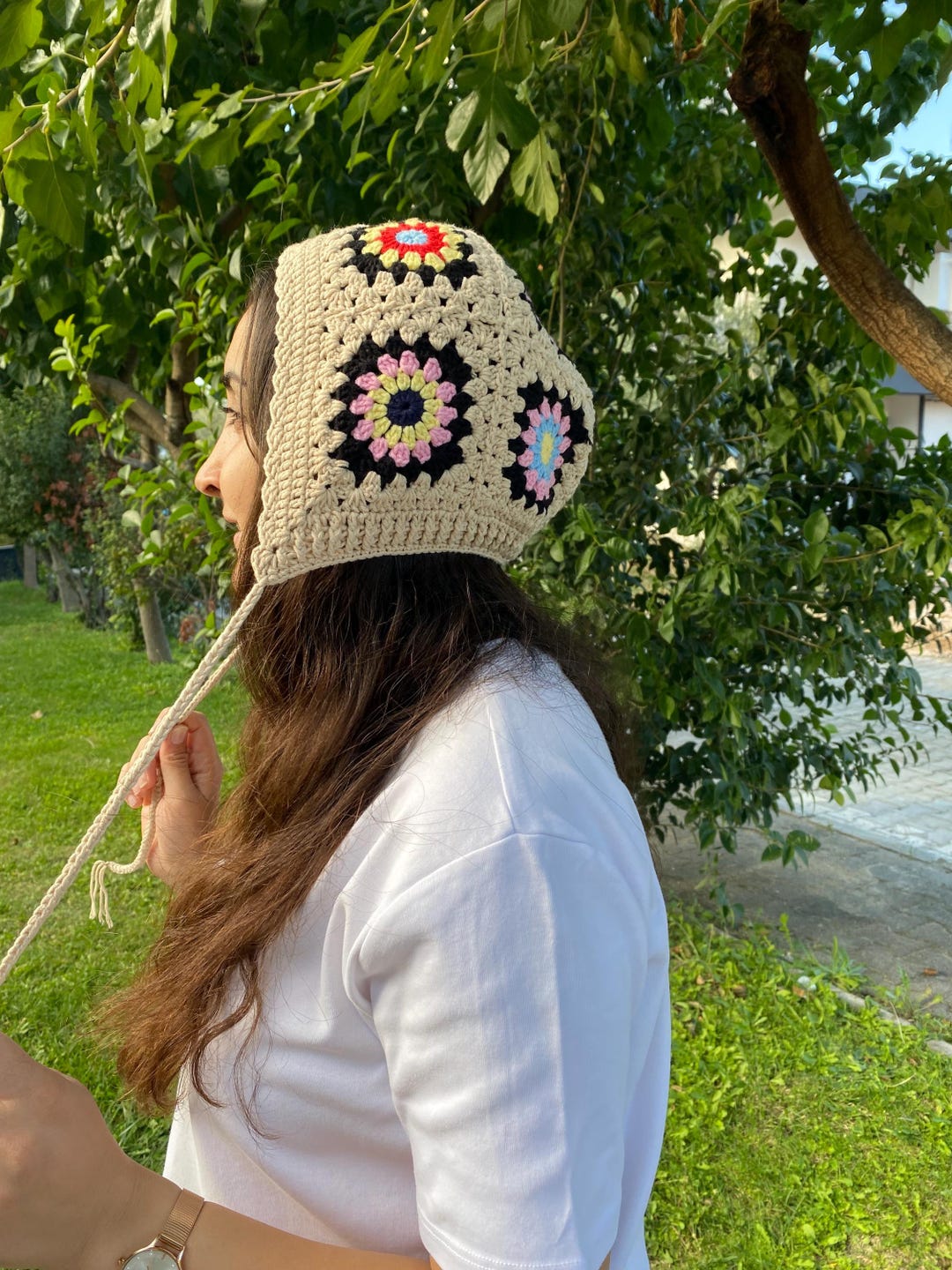 Crochet Bonnet, Granny Square Bonnet, Winter Accessories, Women's Dress ...