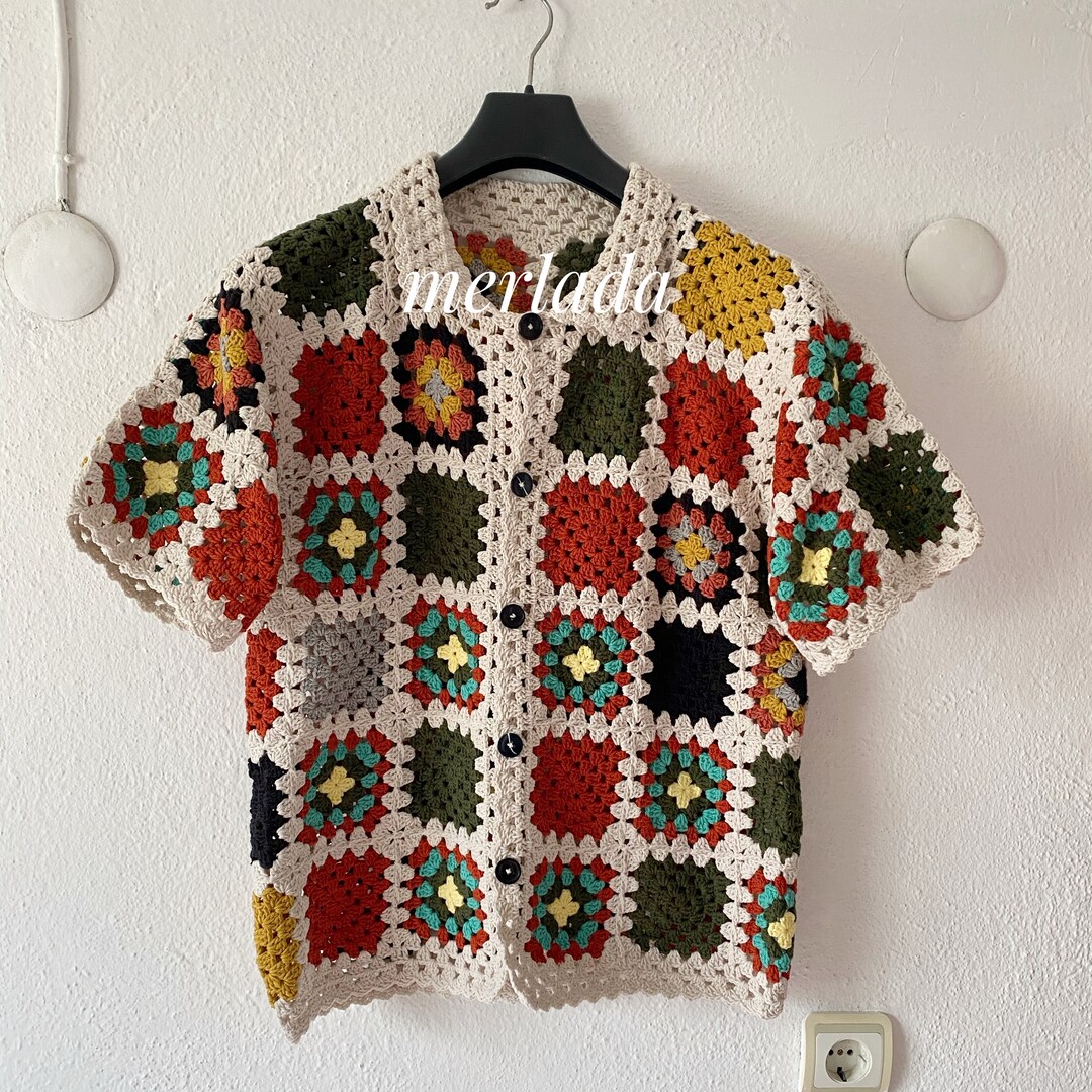 Granny Square Shirtcrochet Men Shirtmen Clothing Vintage - Etsy