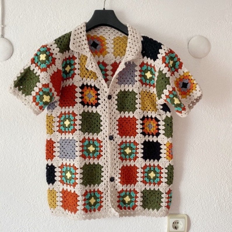 Granny Square Shirt,crochet Men Shirt,men Clothing, Vintage Style ...