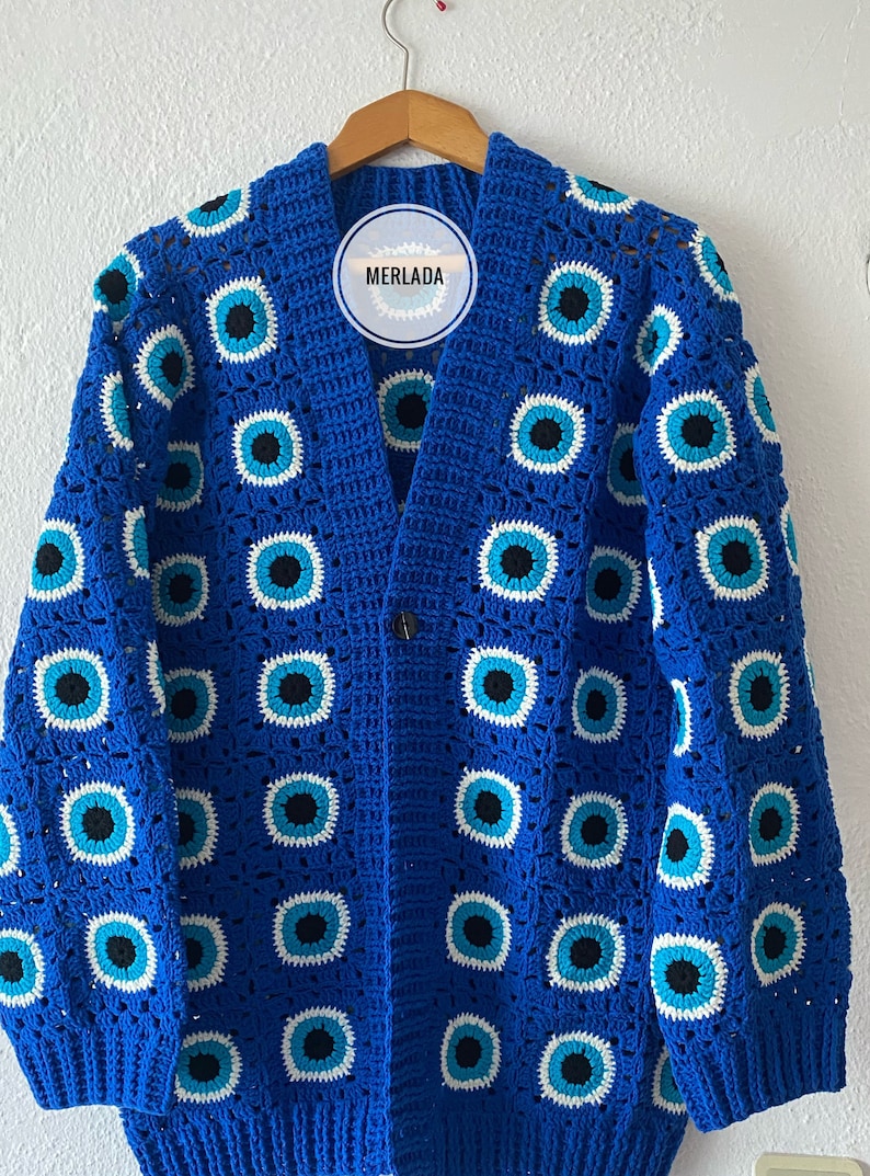 Evıl Eye, Evil Eye Crochet Cardigan, Men Cardigan, Button Up, Men ...