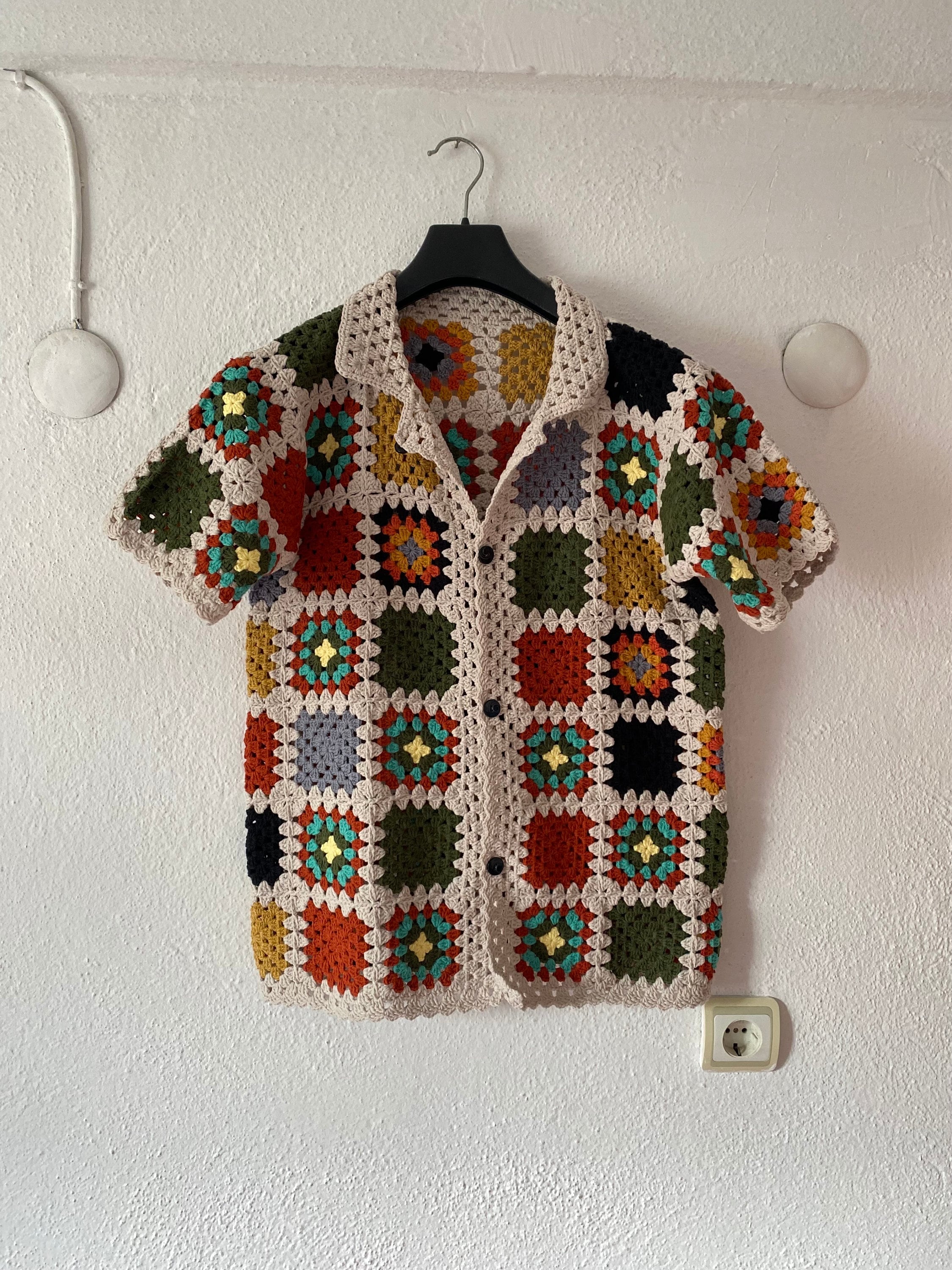 Granny Square Shirt,crochet Men Shirt,men Clothing, Vintage Style ...