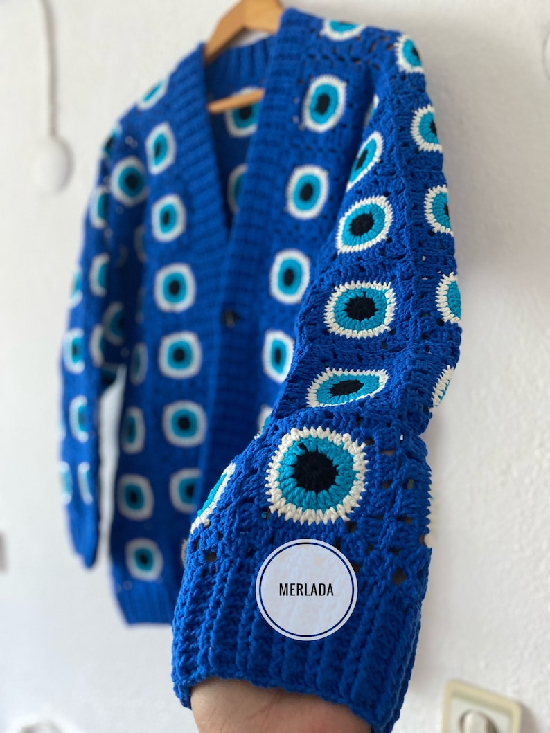 Evıl Eye, Evil Eye Crochet Cardigan, Men Cardigan, Button Up, Men ...