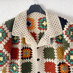 Granny Square Shirt,crochet Men Shirt,men Clothing, Vintage Style ...
