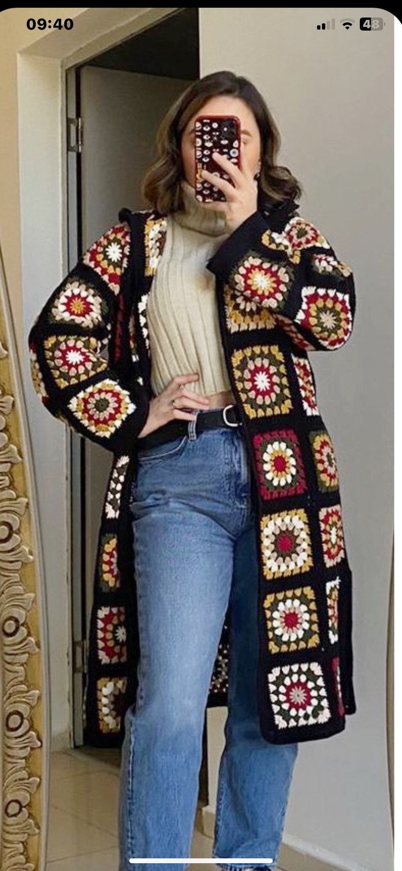 Grannysquare Cardigan,crochet Long Coat,hooded Caerdigan, Women ...