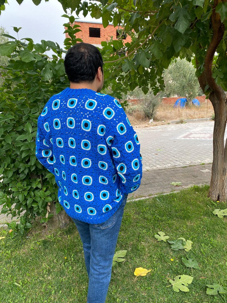 Evıl Eye, Evil Eye Crochet Cardigan, Men Cardigan, Button Up, Men ...