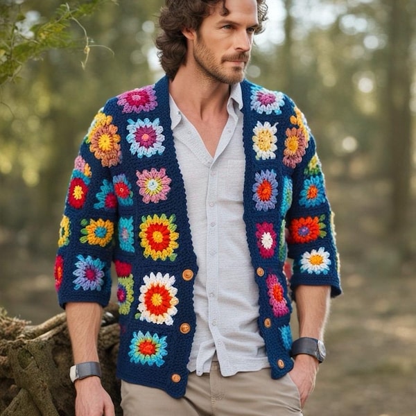 Granny Square Shirt,crochet Men Shirt,men Clothing, Vintage Style ...