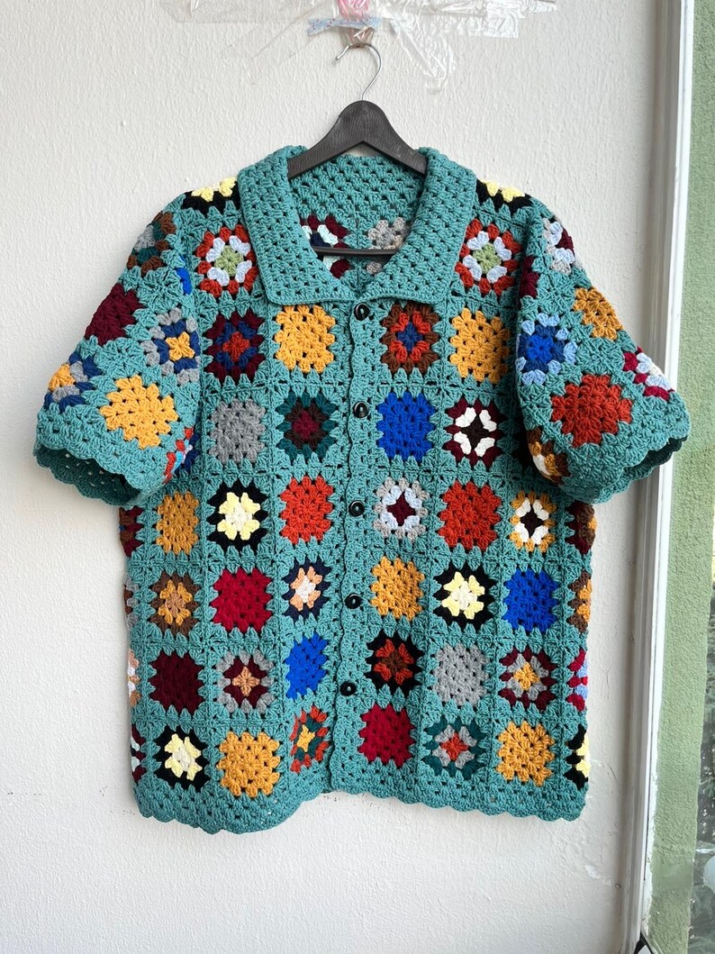 Granny Square Shirt,crochet Men Shirt,men Clothing, Vintage Style ...