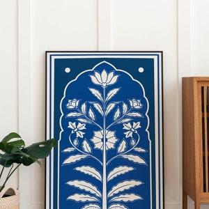 Blue Indian Mughal Palace Art, Floral Prints, Living Room Decor ...