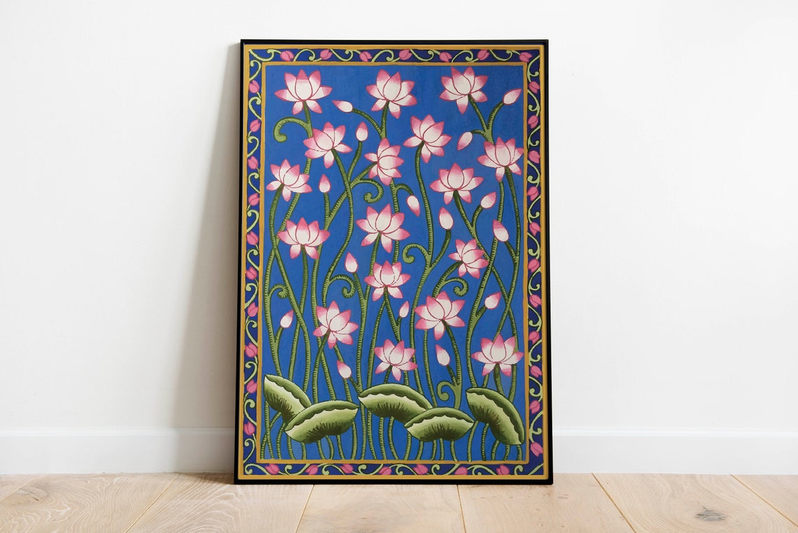 Indian Folk Wall Art Vintage Flower Painting Lotus - Etsy