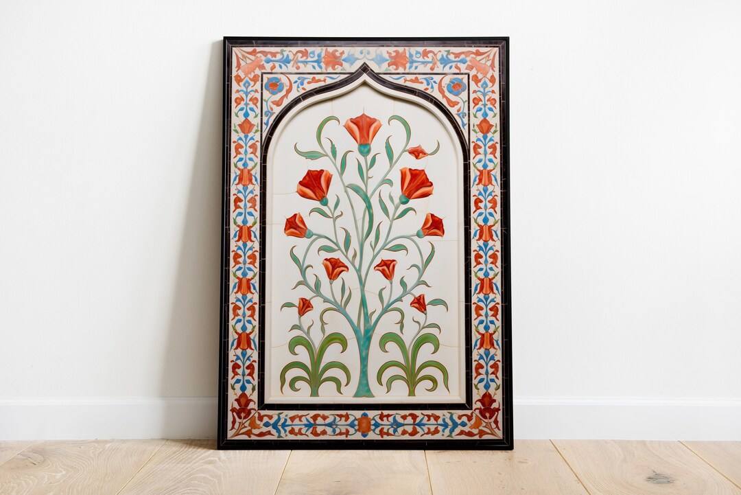 Vintage Islamic Inlay Work Wall Art, Floral Prints, Living Room Decor ...