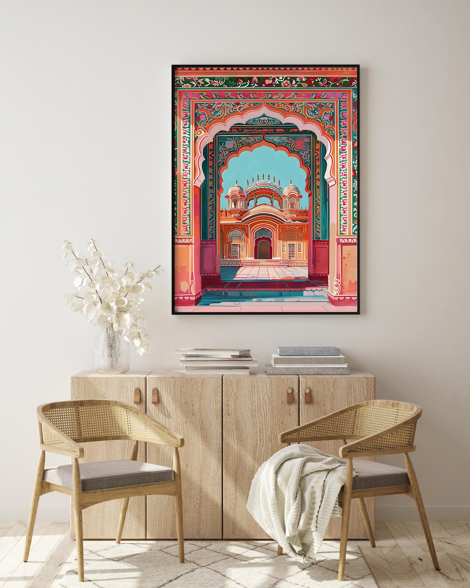Jaipur Indian Palace Art Print, Rajput Royal Watercolor Painting, Pink ...