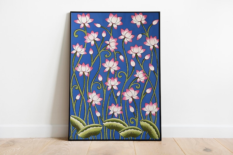 Indian Folk Wall Art Vintage Flower Painting Lotus - Etsy