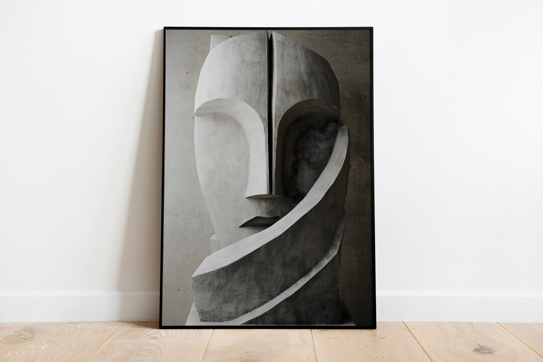 3D Concrete Face Sculpture Print | Modern Cement Wall Art (digital ...
