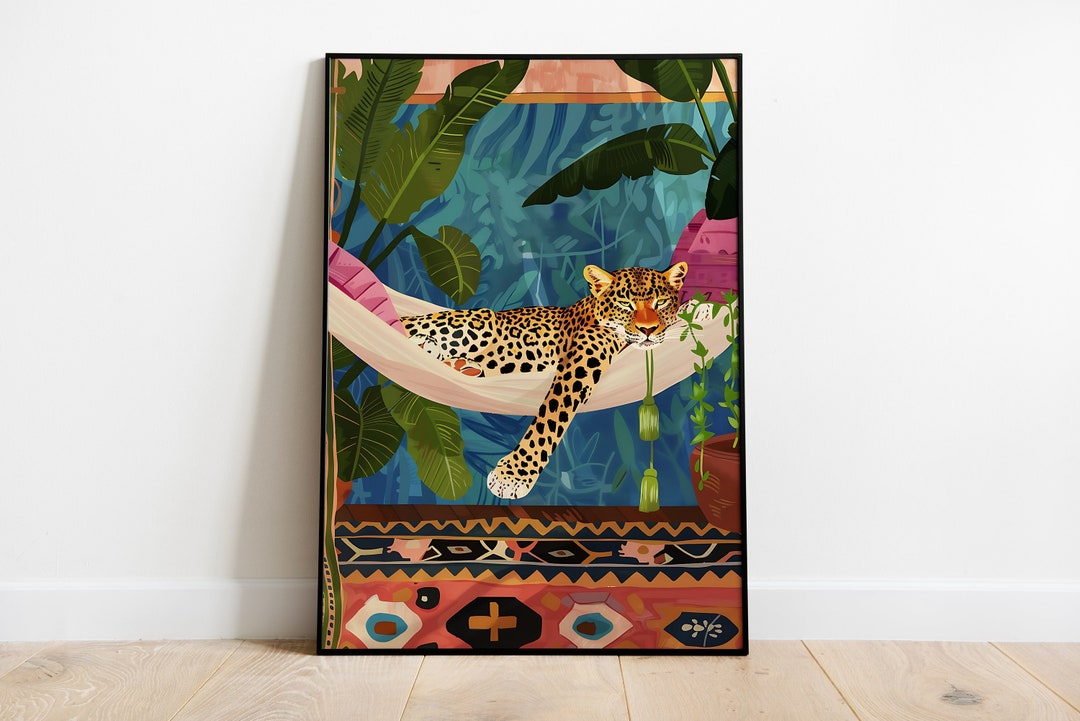 Bohemian Panther Big Cat Art Maximalist Wall Art, Unique Boho Decor ...