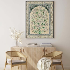 Vintage Indian Art, Floral Palace Paintings, Home Decor, Mughal Floral ...