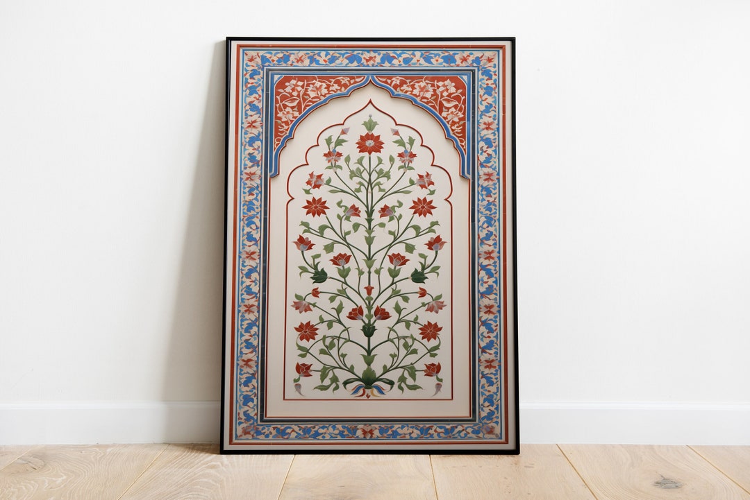 Vintage Islamic Inlay Work Wall Art, Floral Prints, Living Room Decor ...