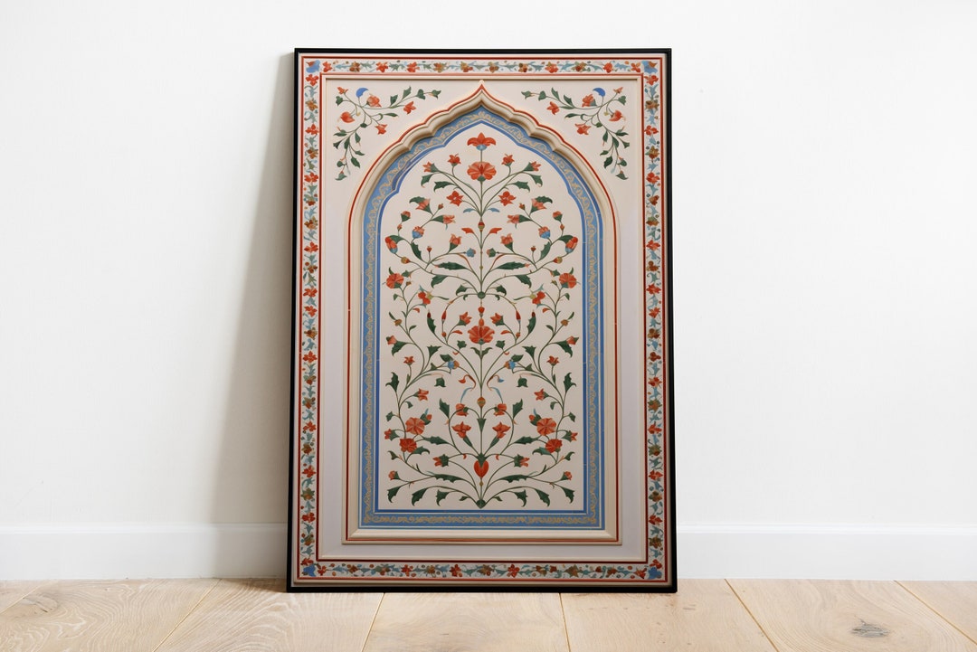 Vintage Islamic Inlay Work Wall Art, Floral Prints, Living Room Decor ...
