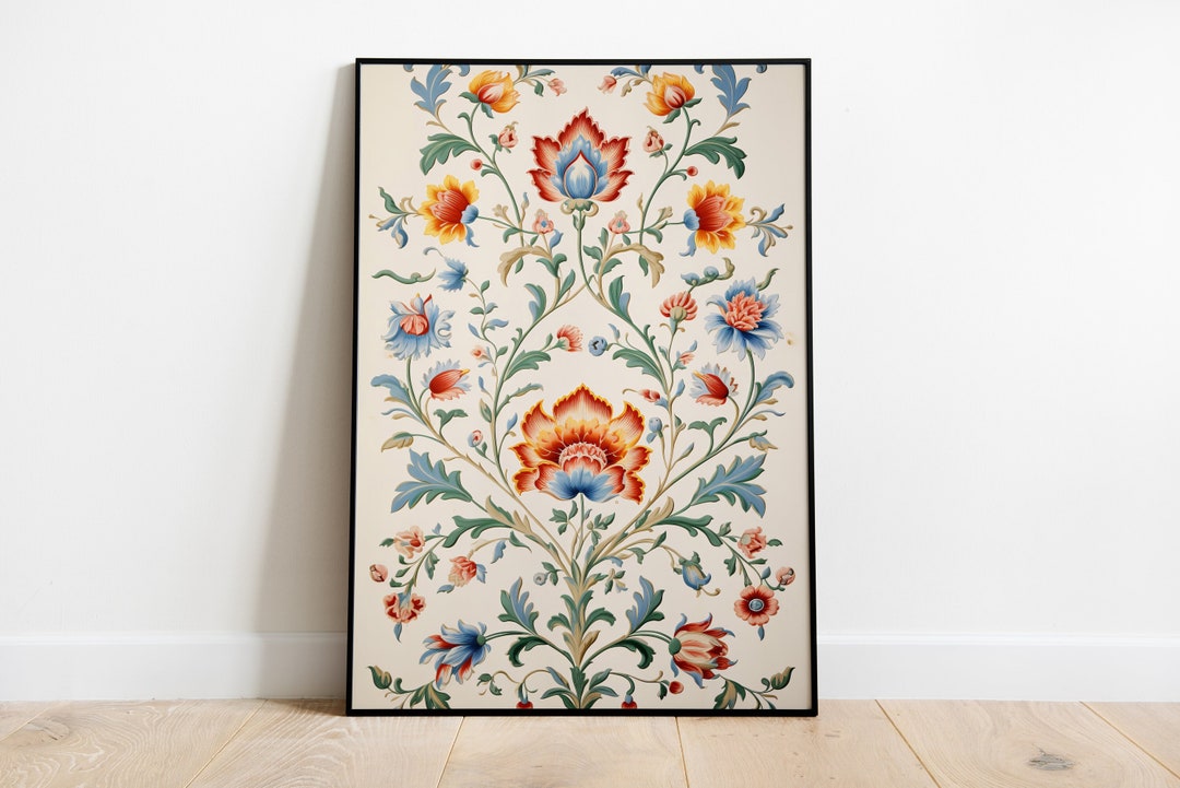 Vintage Indian Art, Floral Palace Paintings, Home Decor, Mughal Floral ...