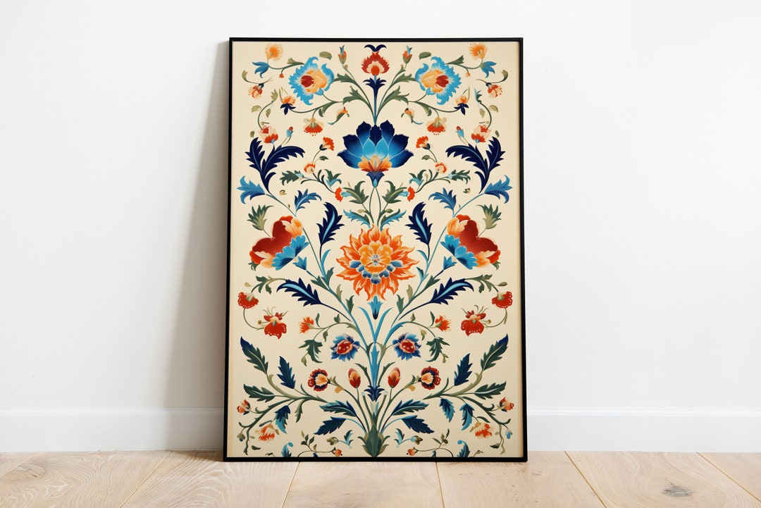 Vintage Indian Art, Floral Palace Paintings, Home Decor, Mughal Floral ...