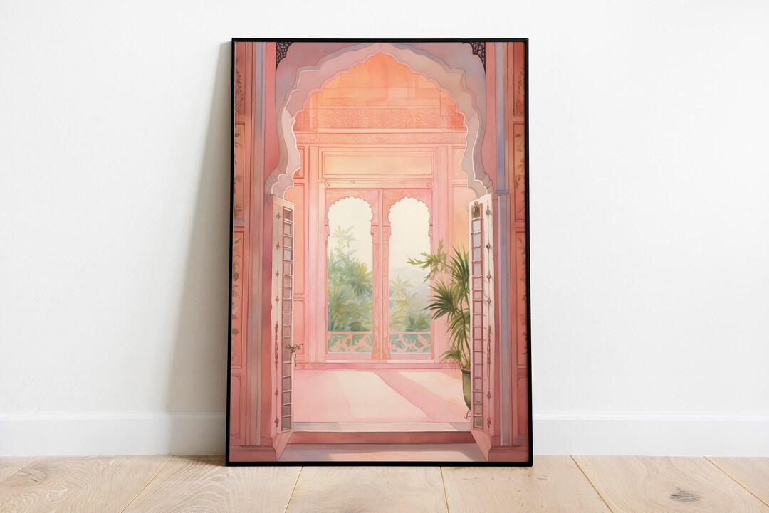 Indian Palace Art Print, Rajput Fort, Pink City Watercolor (digital ...