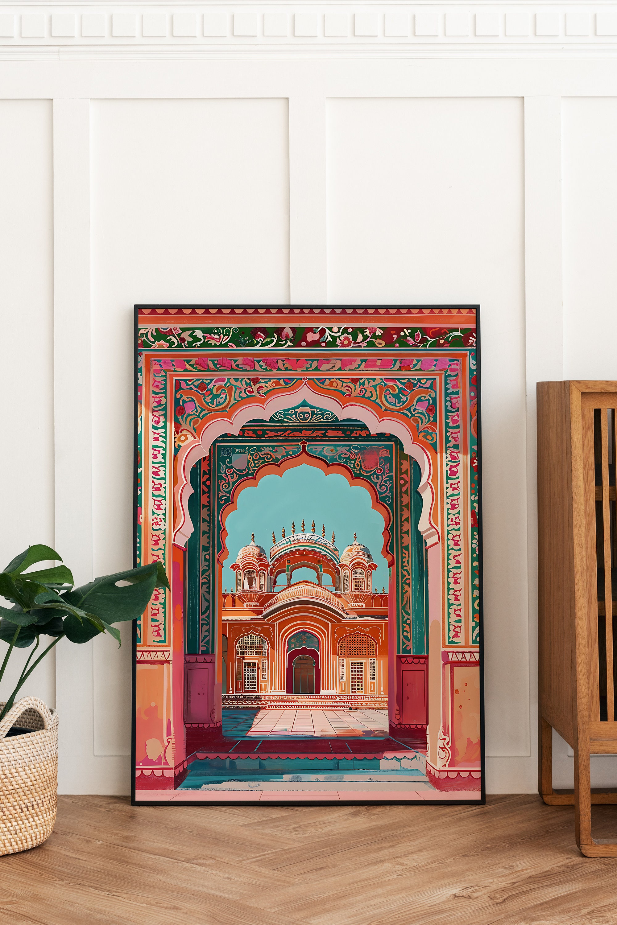 Jaipur Indian Palace Art Print, Rajput Royal Watercolor Painting, Pink ...