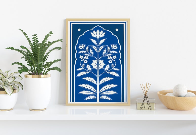 Blue Indian Mughal Palace Art Floral Prints Living Room - Etsy