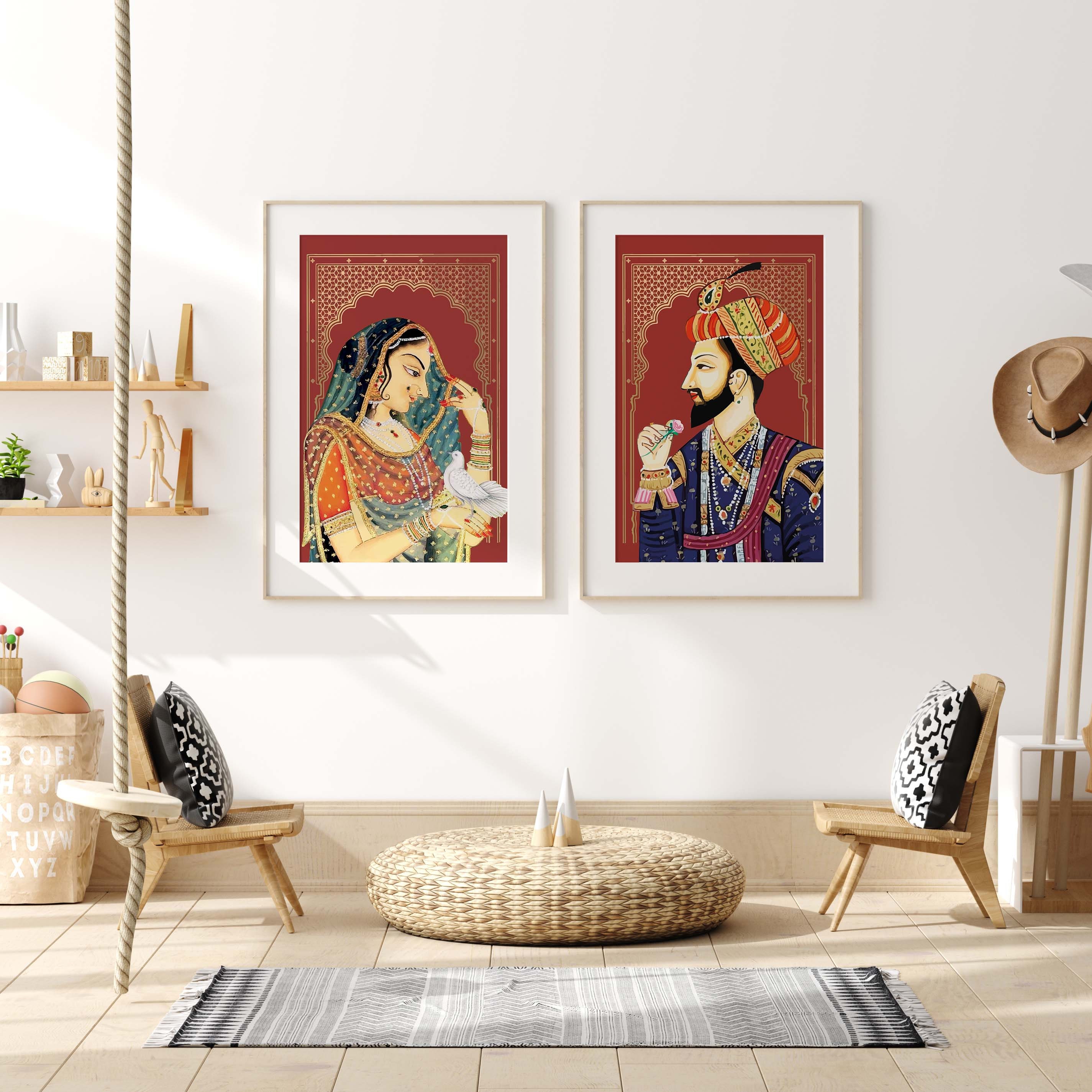 Indian Royal Raja Rani Art Set of 2 Vintage Prints Living - Etsy