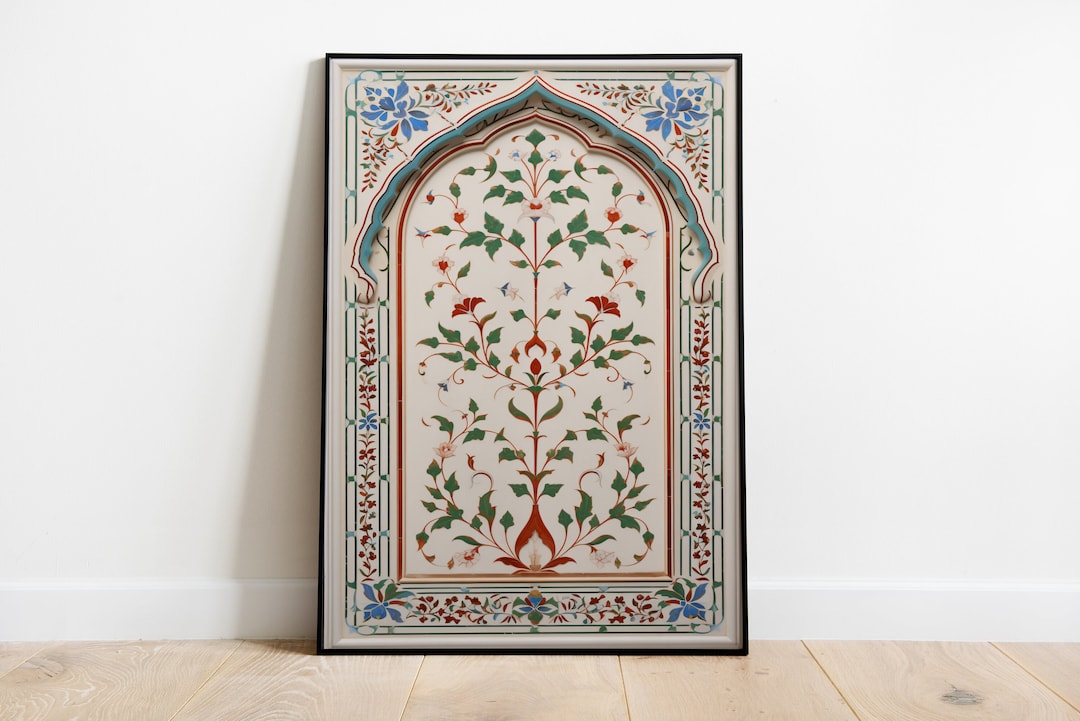 Vintage Islamic Inlay Work Wall Art, Floral Prints, Living Room Decor ...