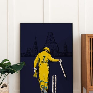 MS Dhoni Cricket Poster, Indian Sport Art Decor, Digital Prints ...