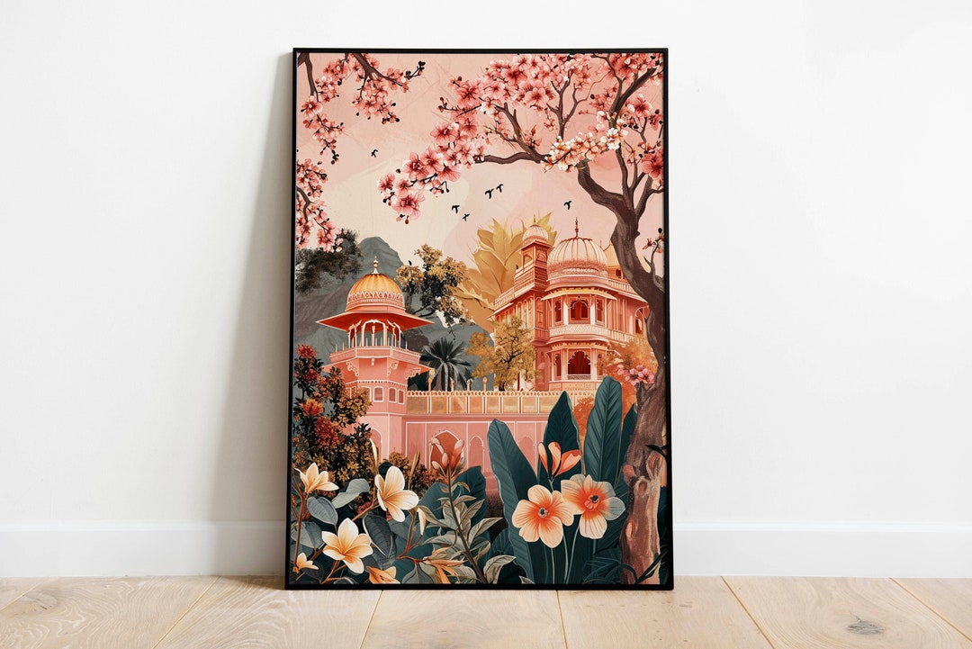 Neutral Whimsical Indian Palace, Jaipur Poster, Rajasthan Palace ...