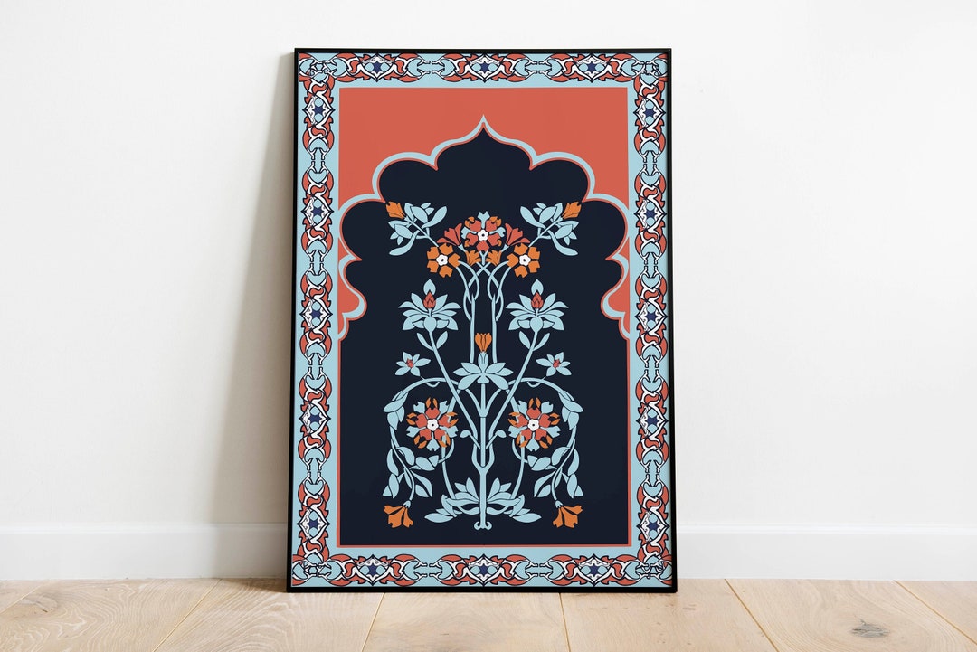 Blue Indian Floral Art Print, Living Room Decor, Printable, Indian ...