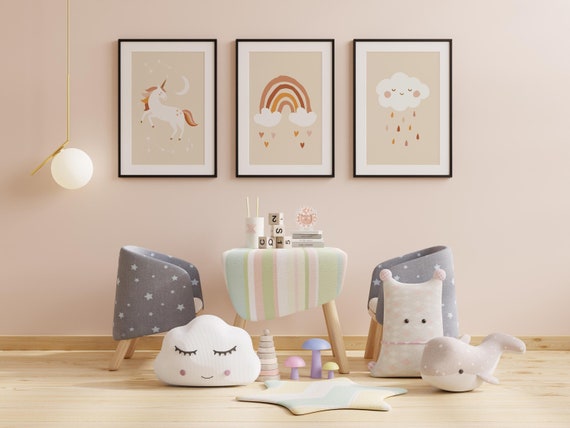 Unicorn Rainbow Rain SET of 3 Posters Nursery Wall Art Decor - Etsy