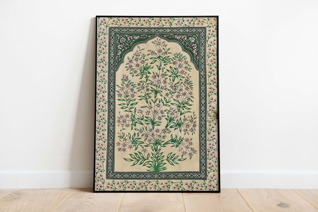 Vintage Indian Art, Floral Palace Paintings, Home Decor, Mughal Floral ...