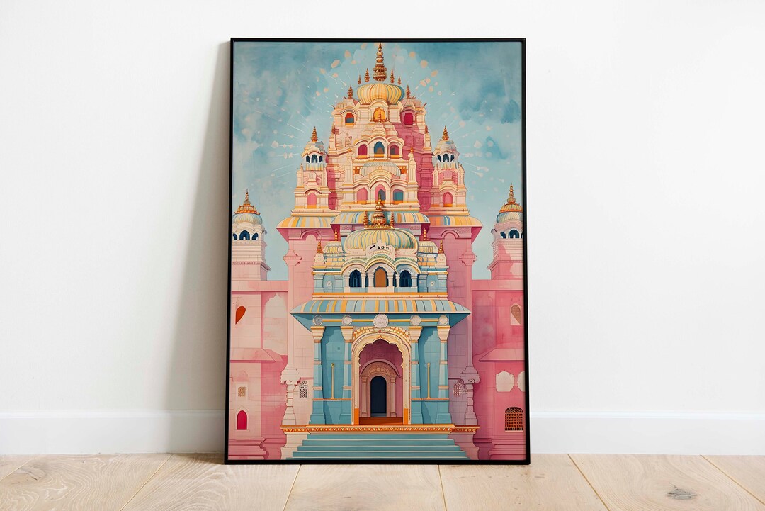 Indian Temple Water Colour Wall Art, Hindu Wall Decor, Living Room ...