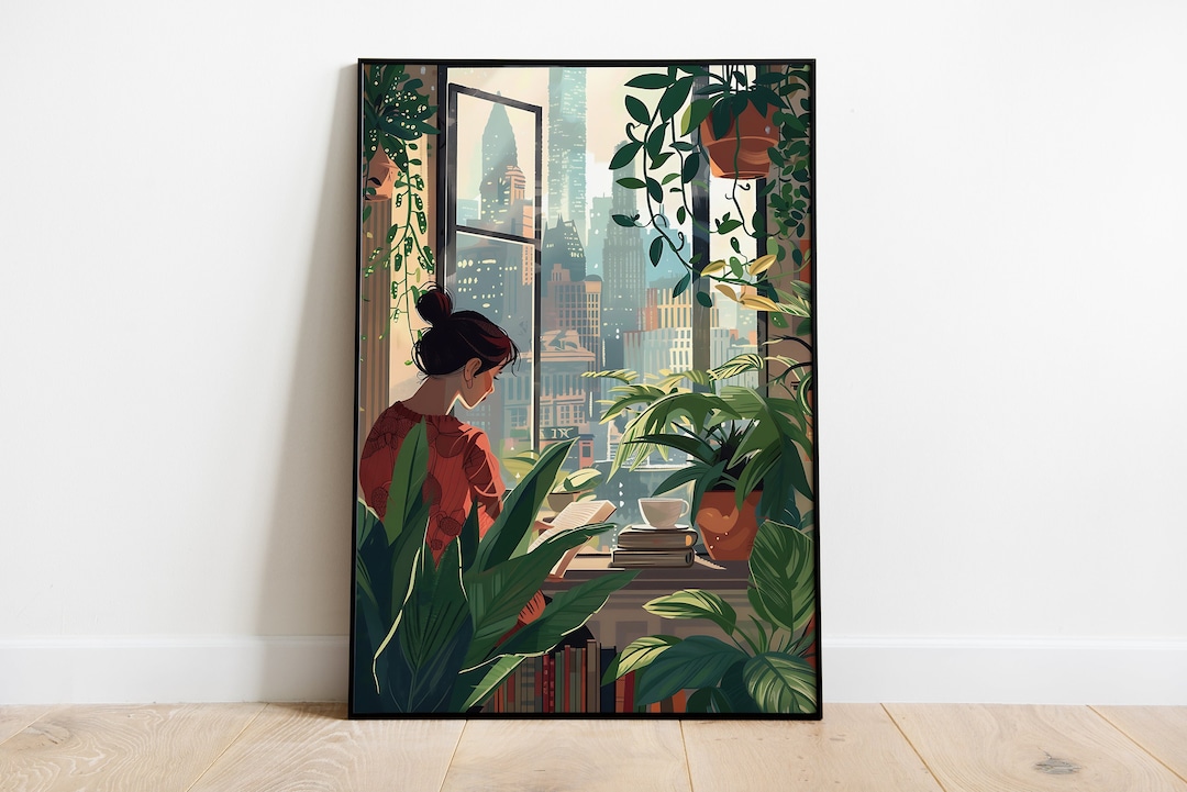 Girl Reading a Book Art, Boho Art, New York Art, American Book Lovers ...