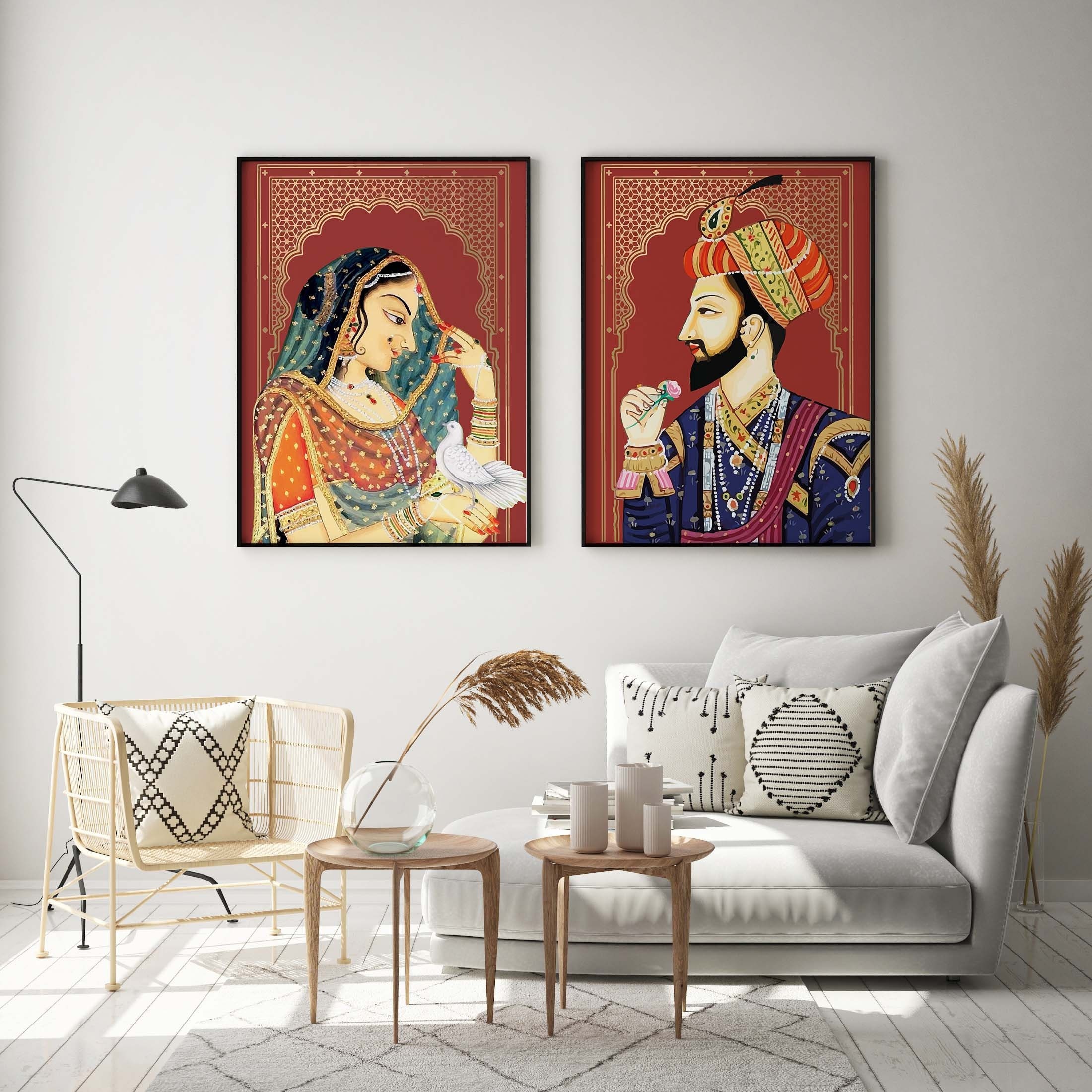 Indian Royal Raja Rani Art Set of 2 Vintage Prints Living - Etsy