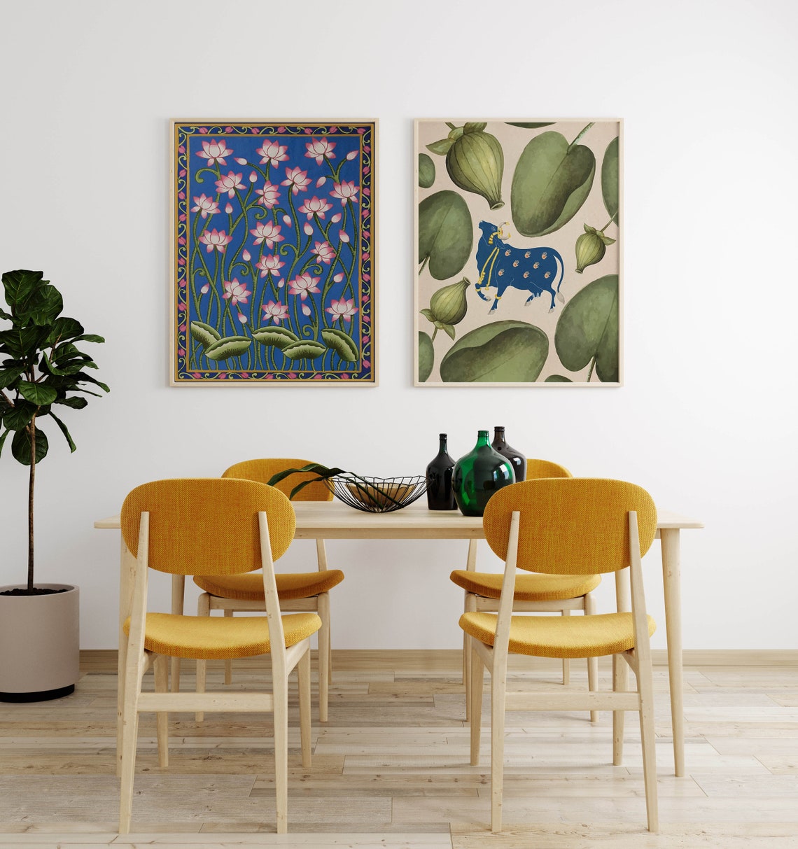 Indian Folk Wall Art Vintage Flower Painting Lotus | Etsy