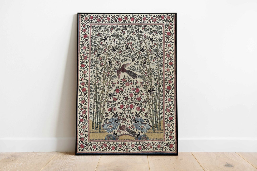 Vintage Indian Bird Wall Art, Palampore Living Room Decor, Persian ...