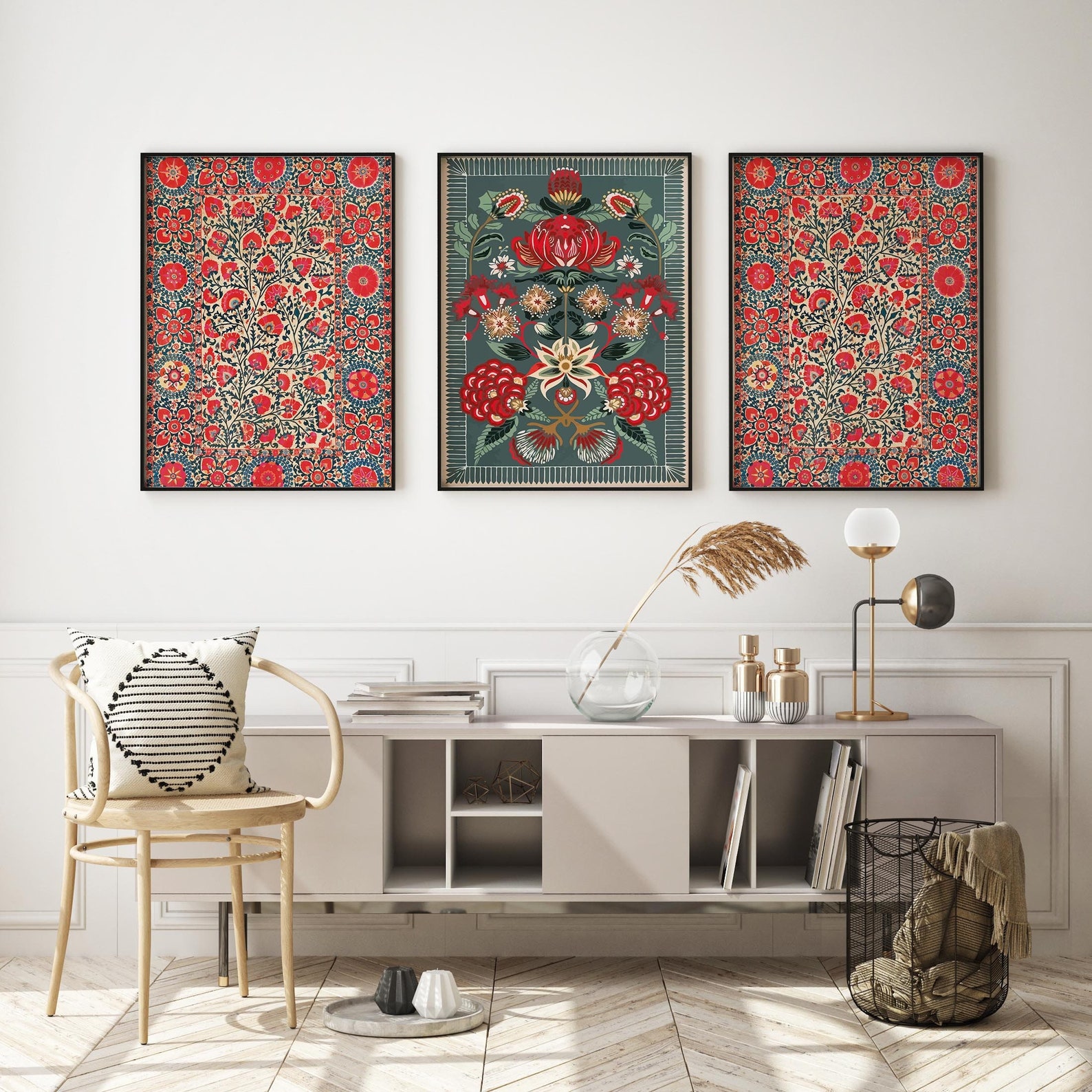Indian Floral Art Set Folk Prints Living Room Decor Gallery - Etsy