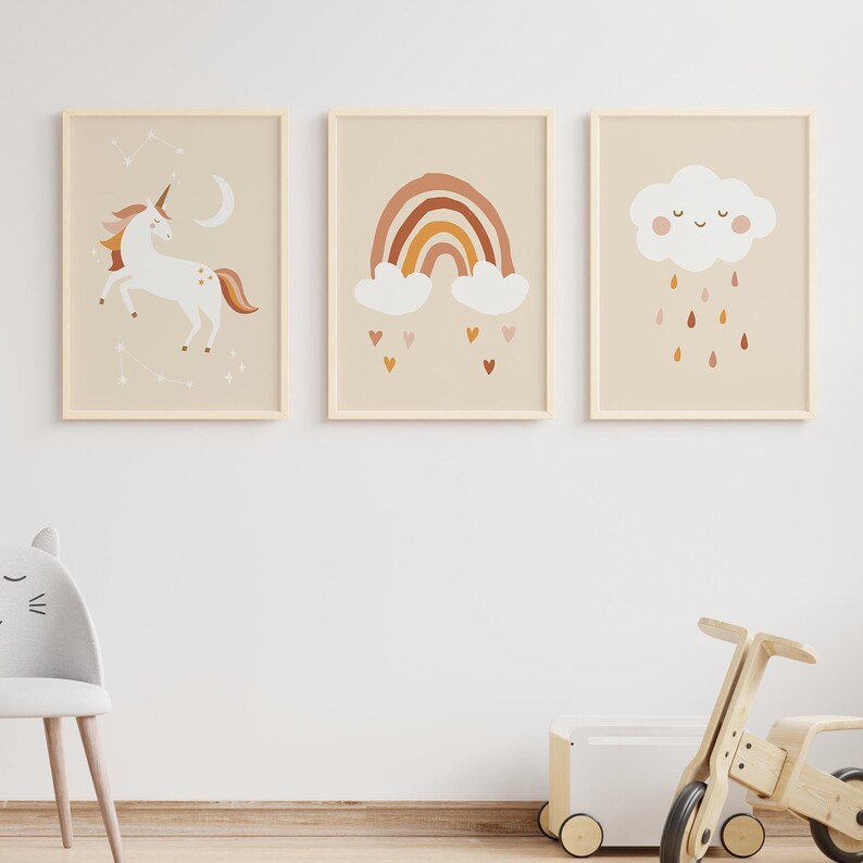 Unicorn Rainbow Rain SET of 3 Posters Nursery Wall Art Decor - Etsy