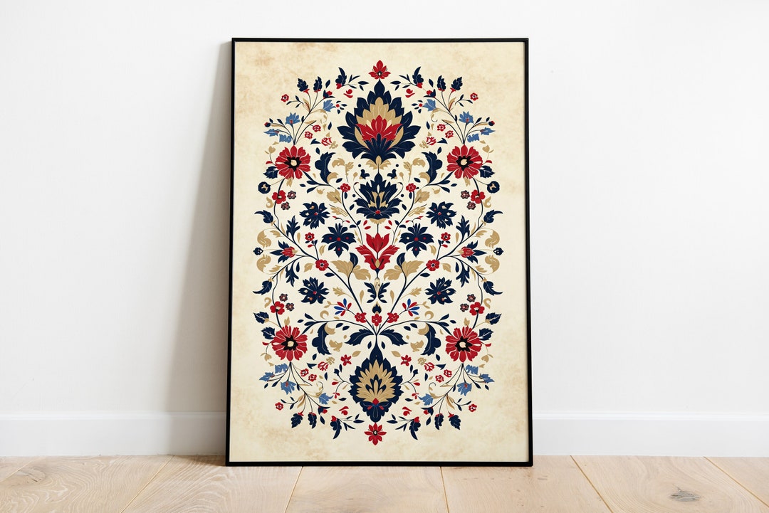 Vintage Indian Art, Floral Palace Paintings, Home Decor, Mughal Floral ...